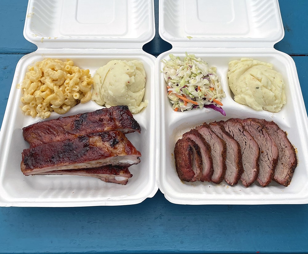 Big Che’s BBQ ribs with mac and cheese and mashed potatoes, tri-tip ...